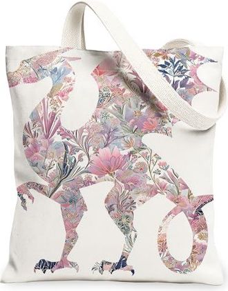 Generic Sacs fourre-tout en toile motif floral dragon, sacs d&eacute;picerie r&eacute;utilisables, l&eacute;gers et lavables avec bandouli&egrave;re pour les voyages, blanc, 13x15 Inch