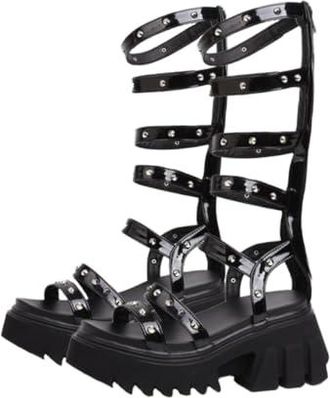 Yarnow Sandales Femme &agrave; Talon Compens&eacute; &Eacute;pais Design Ajour&eacute; Chic Confort Longue Marche Semelle Antid&eacute;rapante Style &Eacute;l&eacute;gant Noir