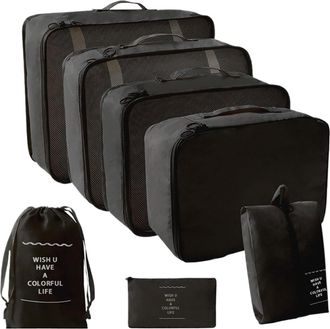 Generic 7 Teile/Satz Klapp Reise Lagerung Taschen Digitale Toilettenartikel Schuhe Kleidung Organizer Koffer Ordentlich Beutel Verpackung W&uuml;rfel Set(Black)