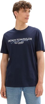 Tom Tailor Denim Rundhalsshirt TOM TAILOR DENIM, Herren, Gr. XXL, blau (sky captain blau), Single Jersey, Obermaterial: 100% Baumwolle, bedruckt, unifarben, regular fi