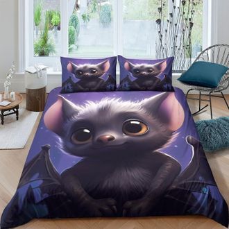 Generic Tier Fledermaus Bettw&auml;sche 135X200 cm Kinder Bettbezug Set 3D Druck Bettw&auml;sche Set 3 Teilig Mikrofaser Weich Bettbez&uuml;ge Bettbezug 2 Kissenbezug Mit Re