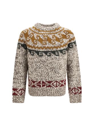 Moncler Geometric Jacquard Wool-Blend Sweater - White