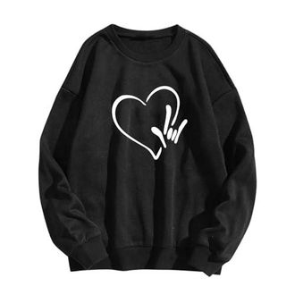 Generic Sweat &agrave; capuche &agrave; manches longues et col rond imprim&eacute; pour la Saint-Valentin 2026, Noir, XXL