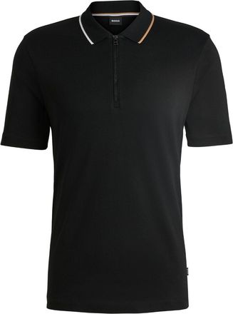 BOSS Interlock-Poloshirt mit kurzem Reißverschluss - Schwarz