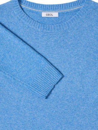 Cecil Langarmshirt blau,Basic,Baumwolle,Meliert,Rundhals,Lang,Regular Fit