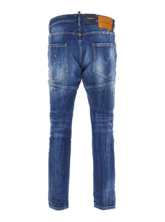 Dsquared2 Mens Tidy Biker Blue Jeans With Logo Patch Cotton