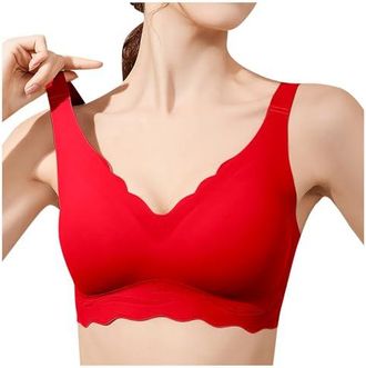 Generic Soutien-gorge 2026 pour femme, sans couture, ondul&eacute;, sans armatures, couverture compl&egrave;te, rembourr&eacute;, lisse, sans armatures, col en V, Rouge, 5XL