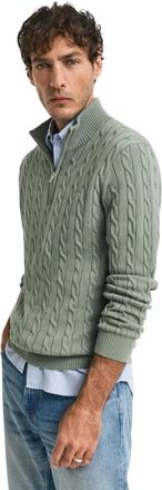 GANT Herren Cotton Cable Half Zip Pullover, Khaki Green Mel, 3XL