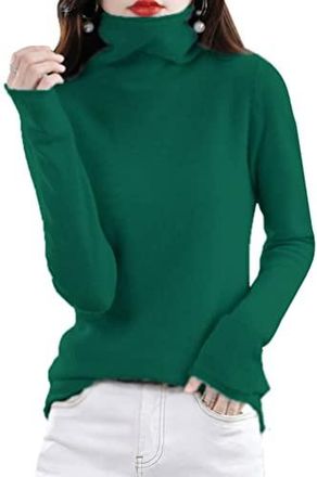 Minetom Femme Laine Pull Col Roulé Pullover Sweater Hauts Manches Longues Chandail Casual Tricots Hiver Automne Doux Pull Tops Vert S