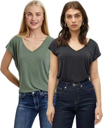 Vero Moda T-Shirt (2er-Pack) Basic Shirt mit V-Ausschnitt im Doppelpack