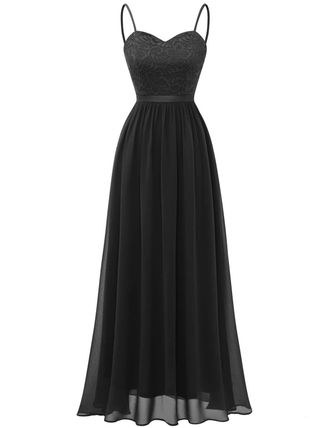 Dresstells Abendkleider Elegant f&uuml;r Hochzeit Schwarz Festlich Ballkleid Damen Lang Gro&szlig; Gr&ouml;&szlig;en Brautkleid Standesamt Brautjungfernkleider mit Spaghettitr&auml;ger Jug