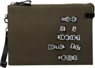 Valentino Pre-owned Jamie Reid Canvas Leather Clutch Bag - Femme - Pre-owned - Vert - Taille: ONE Size