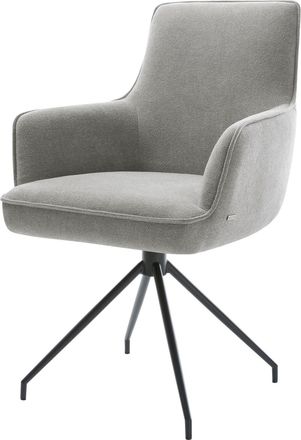 DELIFE Polsterstuhl Heira-Flex mit Armlehnen Kreuzgestell konisch Schwarz Strukturstoff Soft Grau Taschenfederkern