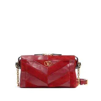 Valentino Garavani Panthea Small Shoulder Bag In Suede And Nappa With Chevron Pattern
