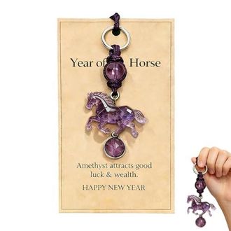 Generic Porte-cl&eacute;s cheval porte-bonheur en cristal dam&eacute;thyste - Symbole de sagesse et de succ&egrave;s (2026), porte-cl&eacute;s en cristal porte-bonheur avec carte de sign