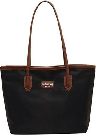 Generic Sac fourre-tout en nylon pour femme - Léger - Grande capacité - Imperméable - Sac de courses élégant pour voyage, travail, Noir avec café, Taille uniq
