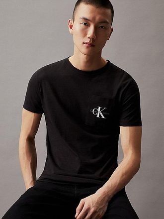 Calvin Klein Schmales T-shirt Mit Monogramm Auf Der Tasche - Ck Black - Herren - XXXL