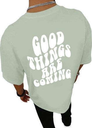 TOMWELL Oversized Tshirt Herren Rundhals Kurzarm Lose Sommer Oberteile Mode T-Shirt mit Backprint Vintage Drucken Streetwear Sport Casual Lang Tops F Gr&uuml;n XXL