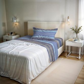 Italian Bed Linen Bettw&auml;scheset River f&uuml;r Einzelbett aus Baumwolle und recycelten Fasern, Design: Rio Blue, gefertigt in Italien, Twin