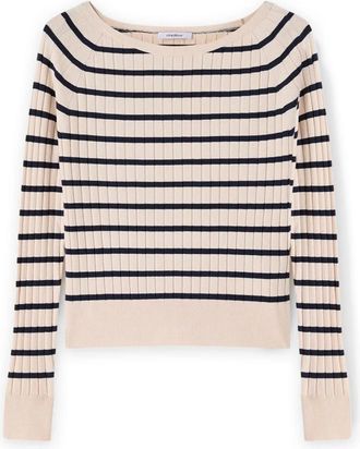 Motivi Femme, Pulls, Blanc, Taille: 42 FR Pull Encolure Bateau en Maille C&ocirc;tel&eacute;e Plate