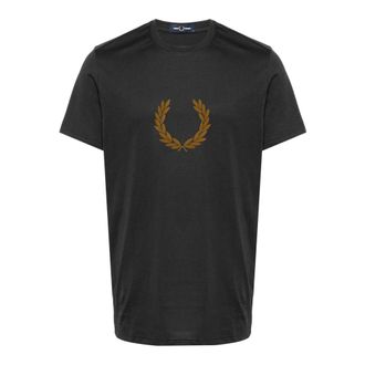 Fred Perry Dunkelgraues Flocked Laurel Wreath T-shirt - - Tops - Herren - Grau - S