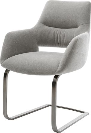 DELIFE Schwingstuhl Yago-Flex mit Armlehnen Freischwinger flach Graphit Strukturstoff Soft Grau Taschenfederkern