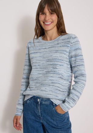 Cecil Strickpullover CECIL, Damen, Gr. XXL (46), blau (urban dunkelblau), Web;Grobstrick, 100% Baumwolle, meliert, comfort fit normal, Rundhals, B&uuml;ndchen, P