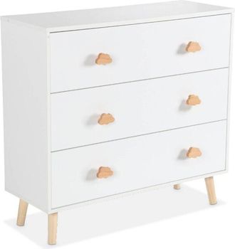 Sweeek Sweeek - Commode enfant. décor bois. blanc. 3 tiroirs. pieds et poignées nuage en pin