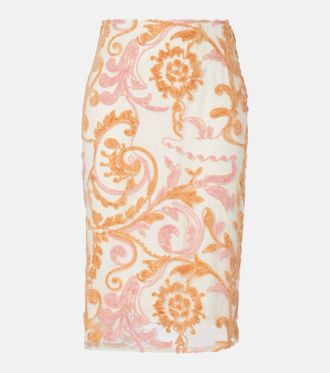 Xu Zhi Bestickter Midirock aus Samt und T&uuml;ll