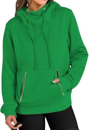 Generic Sweat-shirt &agrave; col en V pour femme - Sweat &agrave; capuche surdimensionn&eacute; en polaire confortable en peluche, Vert, XXL