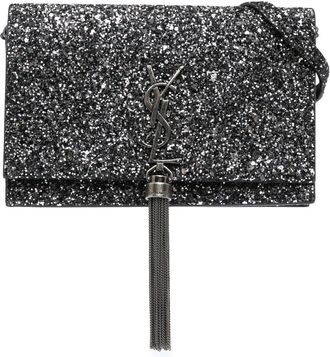 Saint Laurent Hobo Bags - Metallic Glitter Monogram Kate Tassel Chain Wallet - Gr. unisize - in Schwarz - f&uuml;r Damen