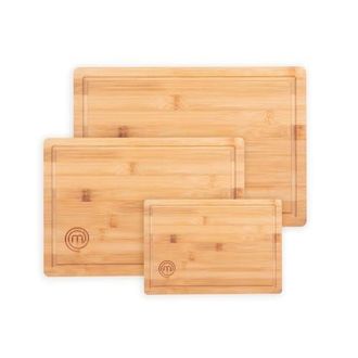 Masterchef Schneidebretter Holz, Schneidebrett Set mit Bambus Schneidebrett Groß 38cm x 27,5cm, Mittel 34cm x 23,5cm, Klein 23cm x 15cm mit Saftrille, Küchenbret