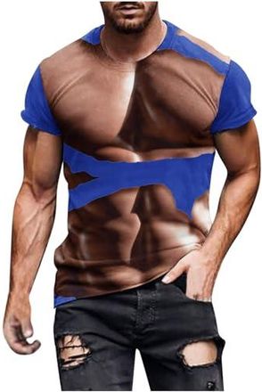 Generic T-shirt musculaire pour homme - T-shirt humoristique 3D graphique de bodybuilding - T-shirt dété décontracté à col rond et manches courtes - Hauts dét