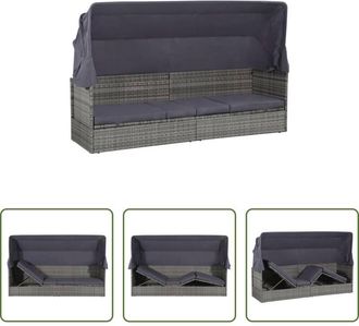 vidaXL Strandkorb - Gartenbett mit Baldachin Grau 205&times;62 cm Poly Rattan