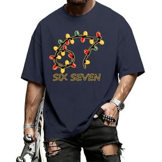 Generic 67 Chemise de No&euml;l - Col rond surdimensionn&eacute; - T-shirt de No&euml;l &agrave; manches courtes pour homme - Hauts d&eacute;t&eacute; tendance - Pour un usage quotidien, bleu mari