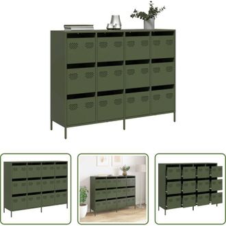 vidaXL Schrank - Sideboard Olivgr&uuml;n 135x39x103,5 cm Kaltgewalzter Stahl