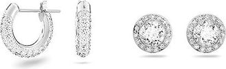 Swarovski Anneaux doreilles Stone, Petites, Blanches, Métal rhodié & Clous doreilles Angelic, Coupe ronde, Blanches, Métal rhodié
