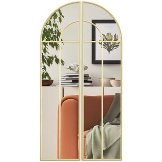 HOMCOM Miroir Mural Arc 60 x 120 cm, Grand Miroir verri&egrave;re d&eacute;coratif de fen&ecirc;tre avec Cadre m&eacute;tallique, pour Chambre, Salon, Couloir, Ton dor&eacute;