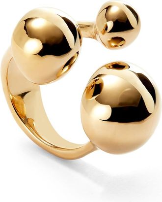 Uno De 50 | 18 Karat vergoldeter Ring mit drei blasenförmigen Perlen in verschiedenen Größen | Handgefertigter Schmuck | Hergestellt in Spanien