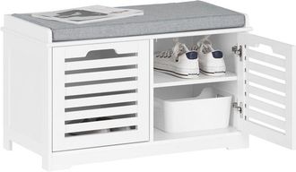 SoBuy Banc &agrave; Chaussures Avec Coussin Rembourr&eacute;, Meuble Bas Dentr&eacute;e En Panneaux mdf Et Bambou, 2 Portes Et 4 Compartiments, 71 x 35 x 43 cm, Capacit&eacute; 133