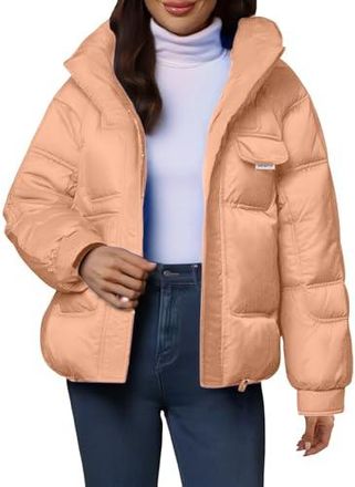 Generico Veste pour femme matelass&eacute;e dhiver pliable chaud veste matelass&eacute;e coupe-vent matelass&eacute;e &agrave; capuche manches longues confortable d&eacute;contract&eacute; demi-saison 