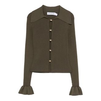 Self Portrait Cardigan mit R&uuml;schenb&uuml;ndchen - - Knitwear - Damen - Gr&uuml;n - XS