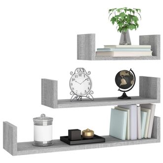 Generic 3X Wandregal U-f&ouml;rmig, H&auml;ngeregal, Lounge B&uuml;cherregal, Wandboard Dekoregal, Schweberegal, CD/DVD Regal, Wand Deko, Holzwerkstoff(Sonoma-Eiche 60x15x10