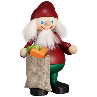 Seiffener Volkskunst R&auml;ucherfigur - R&auml;uchermann Weihnachtsheinzel mit Sack - Ma&szlig;e: 15x10x11 cm - Made in Germany