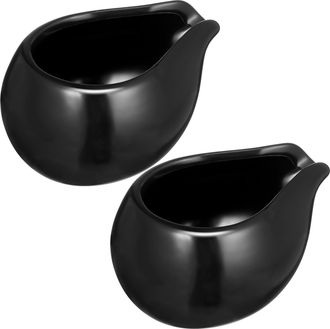 TOPBATHY 2er Set Mini Milchk&auml;Nnchen Keramik Schwarz, 9 X 7 X 5 Cm, Vielseitig Einsetzbar F&uuml;R Sahne, Dressings, Ahornsirup Und Butter, Mikrowellen- Und Sp&uuml;Lmasc