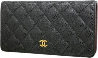 Chanel Portefeuille long pr&eacute;-poss&eacute;d&eacute; (bi-pli) - Femme - Pre-owned - Noir - Taille: ONE Size