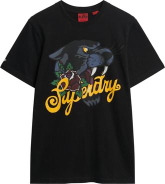 Superdry Herren T-Shirt mit Tattoo-Schriftzug Verwaschenes Schwarz XXL