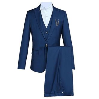 Generic Costume &agrave; revers crant&eacute; pour homme avec fermoir en m&eacute;tal, coupe ajust&eacute;e, pour mariage, bal, gar&ccedil;ons dhonneur, costume d&eacute;contract&eacute; daffaires, Bleu 3, S
