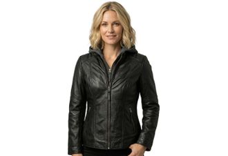 Jilani Lederjacke Iris Jilani Collection - Damen Lederjacke Lammnappa Kapuze schwarz