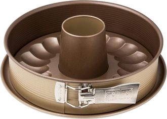 Zenker 7352 MOJAVE GOLD Springform Ø 26 cm - Stilvolle Backform mit Flach- und Rohrboden, Mahagoni/Gold, Made in Germany